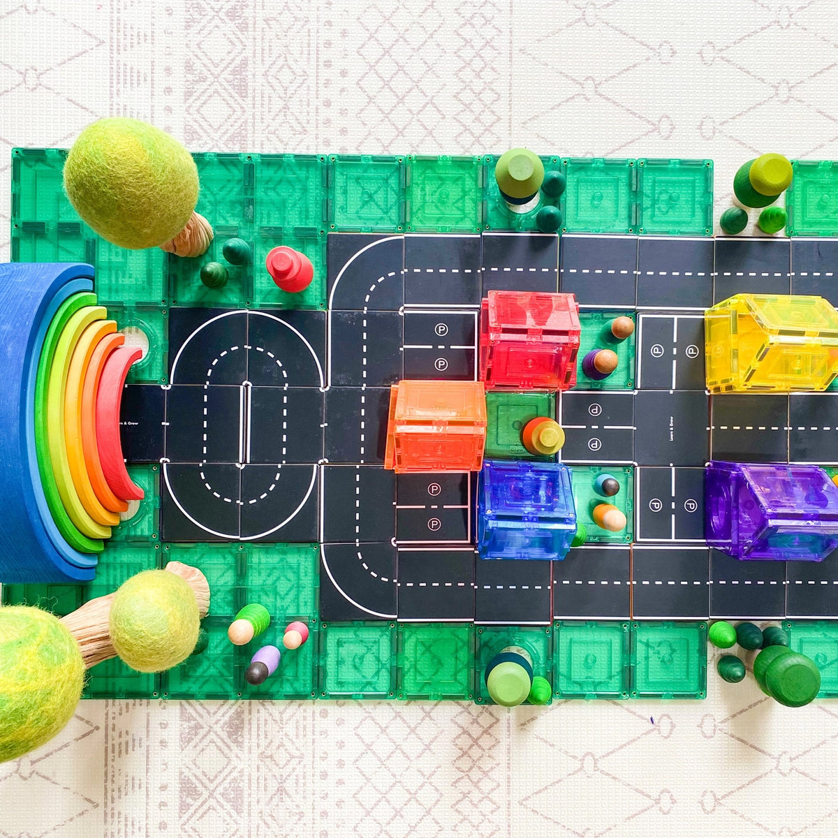 Magnetic Tile Topper - Road Pack (40 Piece) - Kawaii Kids